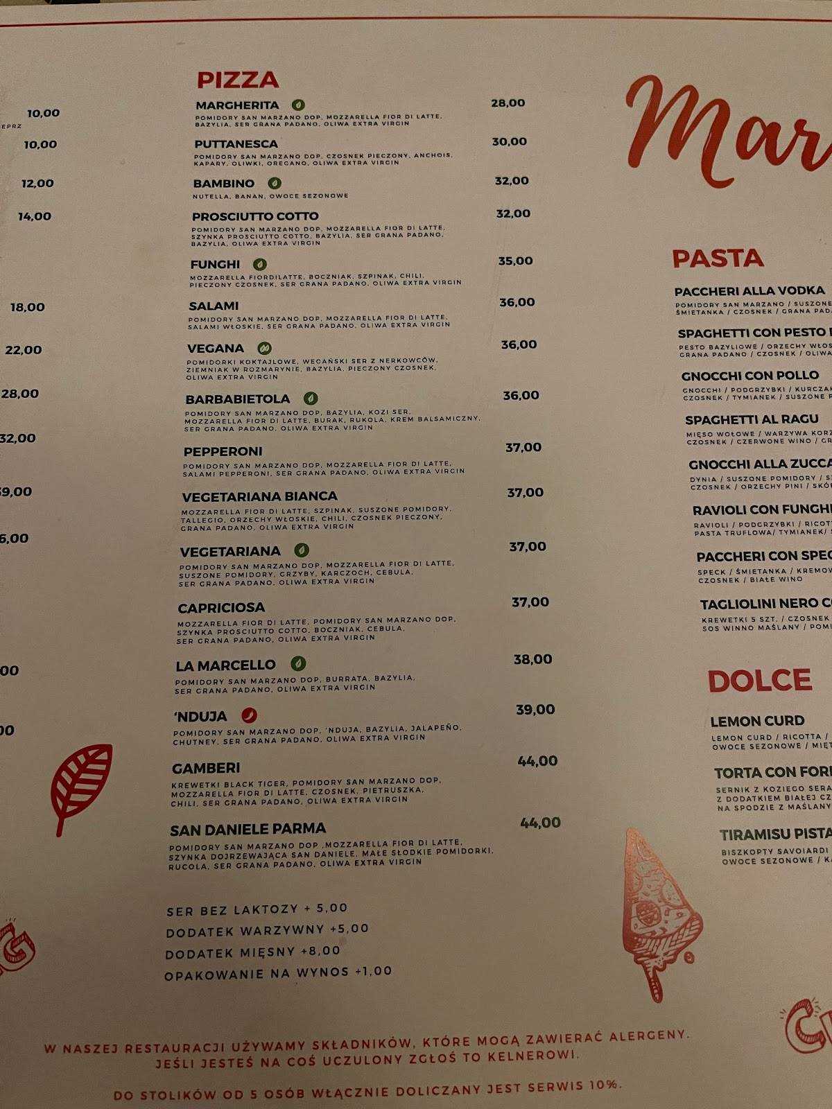 Menu Marcello Warszawa - najlepsze dania włoskie w Warszawie ...
