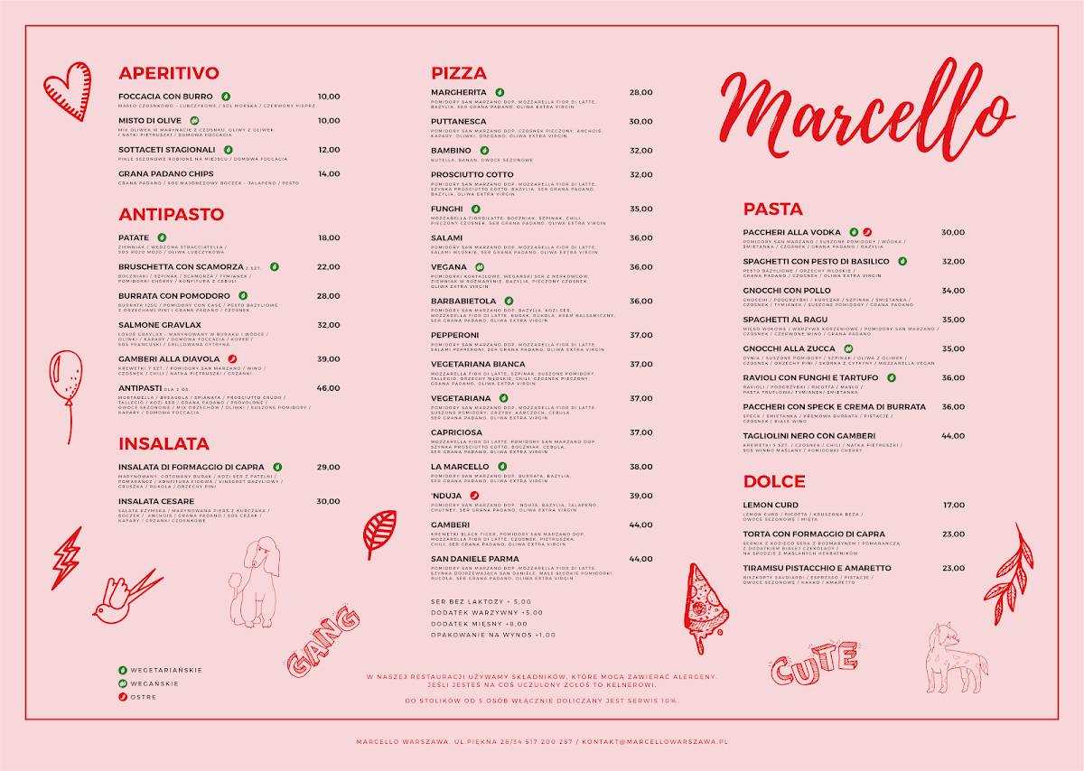 Menu Marcello Warszawa - najlepsze dania włoskie w Warszawie ...